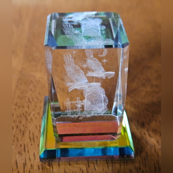 Accents | Mini 3d Prism Crystal Cube Paperweight With Etched Birds ...